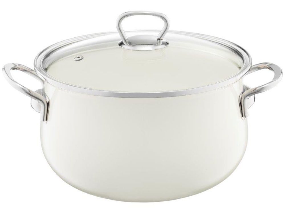 Emaljerad kastrull med lock Rustico 16 cm 2,2 l krämfärgad AMBITION
