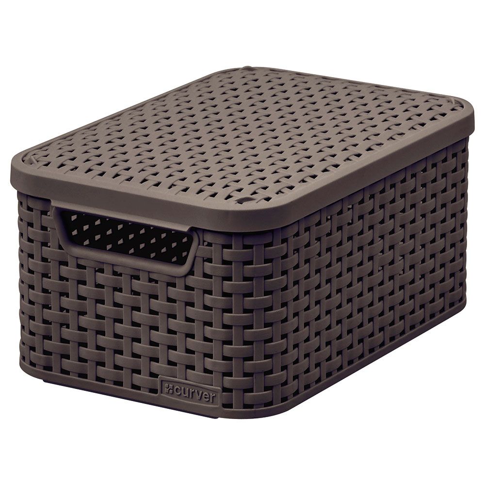 Korg med lock Rattan Style krämfärgad L